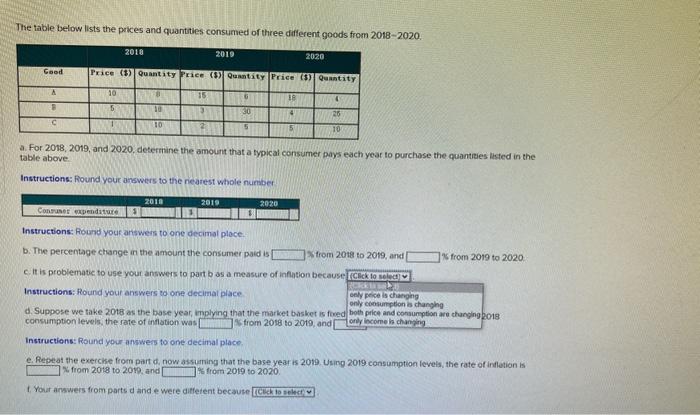 Solved The table below lists the prices and quantities | Chegg.com