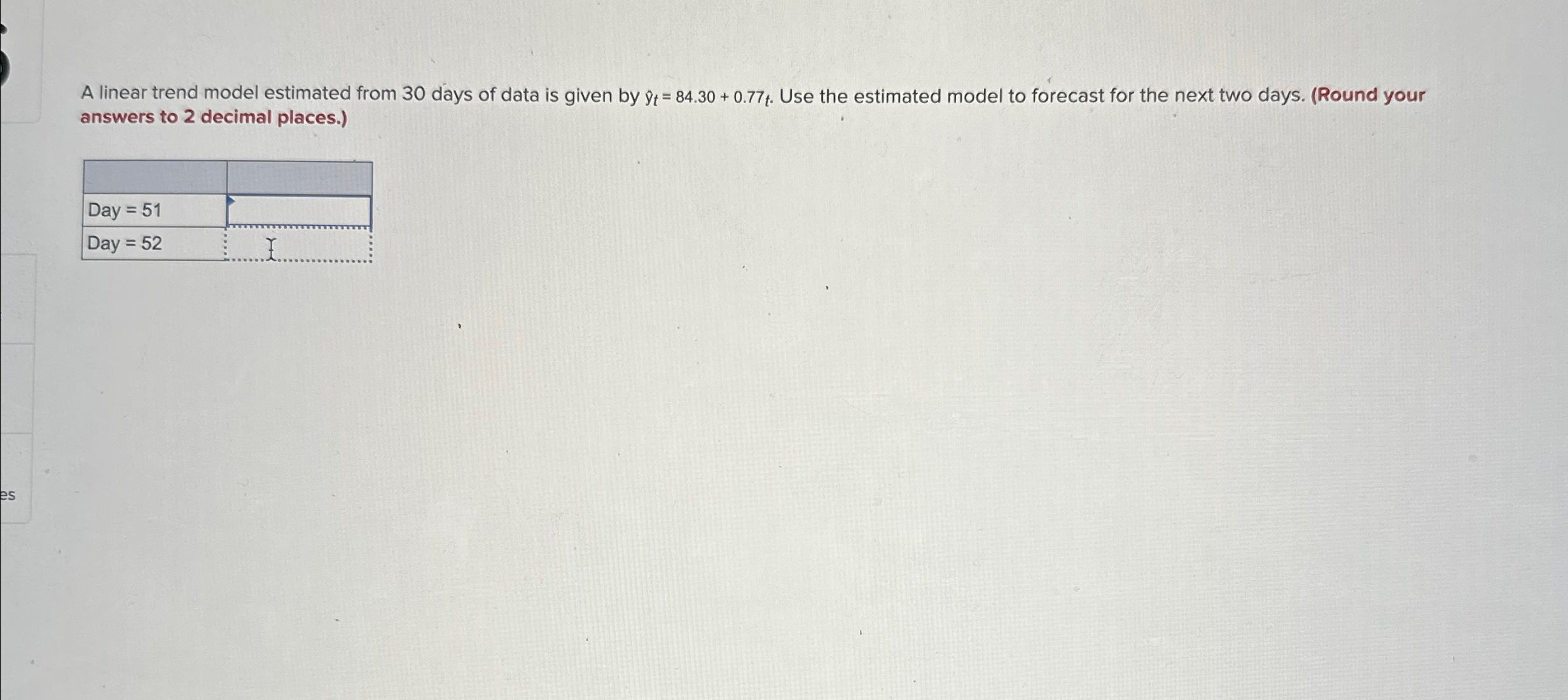 Solved A linear trend model estimated from 30 ﻿days of data | Chegg.com