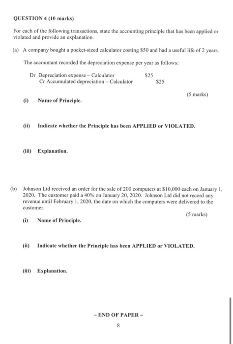 Solved QUESTION 4 (10 marks) For each of the following | Chegg.com