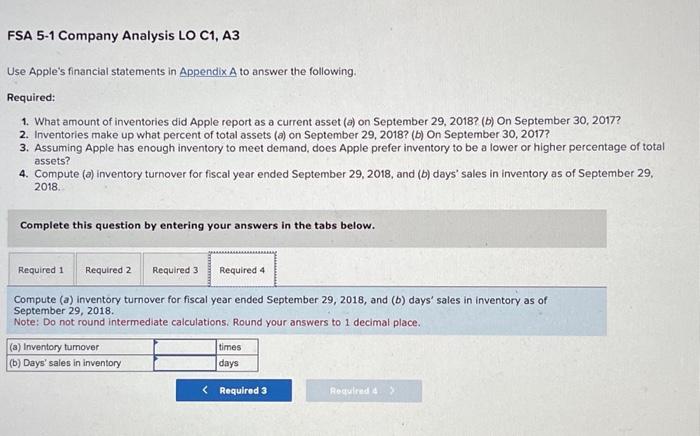 Solved FSA 5-1 Company Analysis LO C1, A3 Use Apple's | Chegg.com