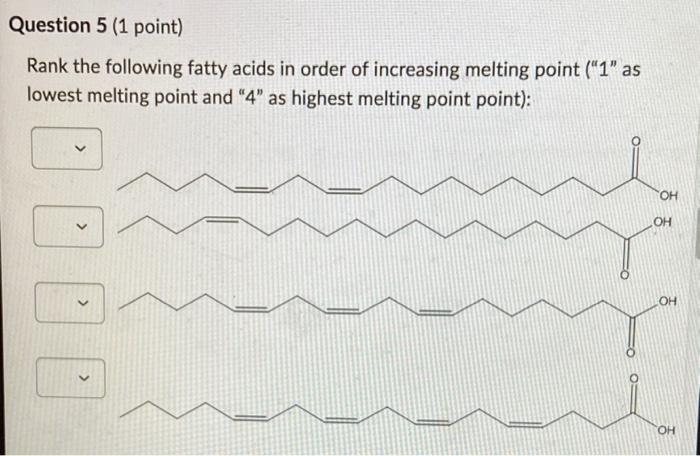 Solved Question 5 (1 point) Rank the following fatty acids | Chegg.com