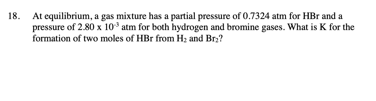 Solved At equilibrium, a gas mixture has a partial pressure | Chegg.com