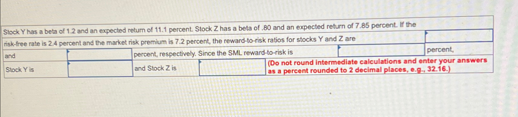 Solved Stock Y ﻿has a beta of 1.2 ﻿and an expected return of | Chegg.com