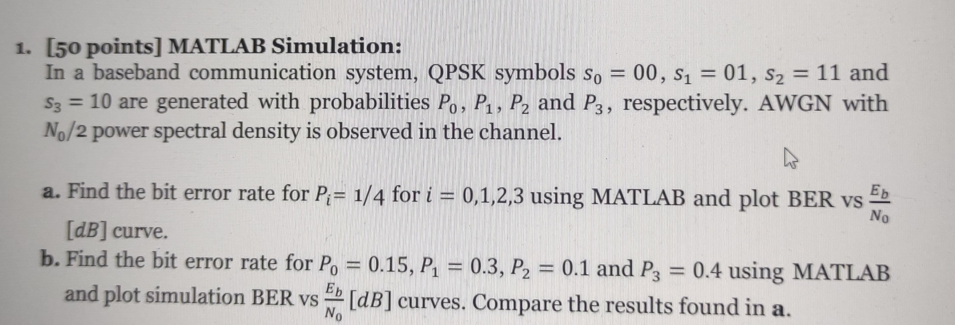 Solved [50 ﻿points] ﻿MATLAB Simulation:In a baseband | Chegg.com