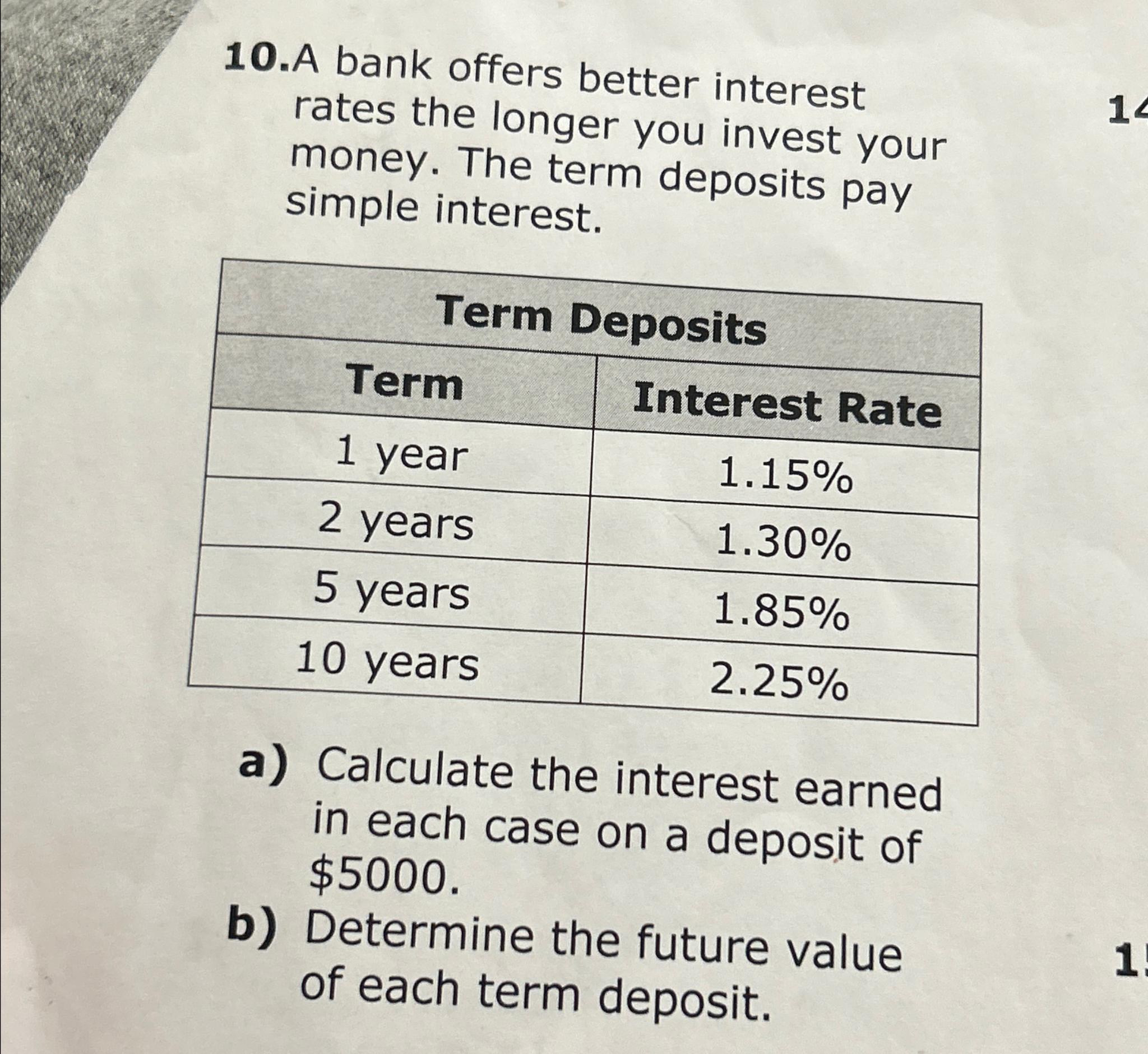 Solved A bank offers better interest rates the longer you | Chegg.com
