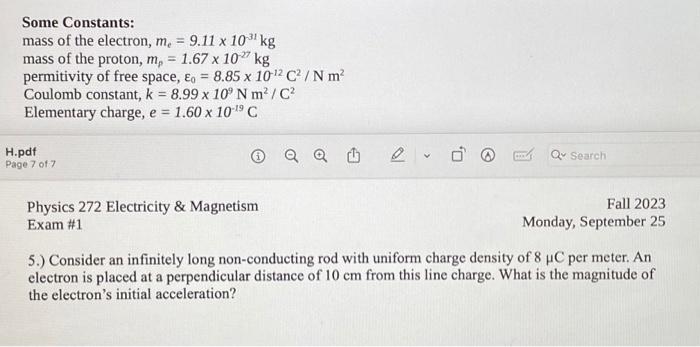 Solved Some Constants: mass of the electron, me=9.11×10−31 | Chegg.com
