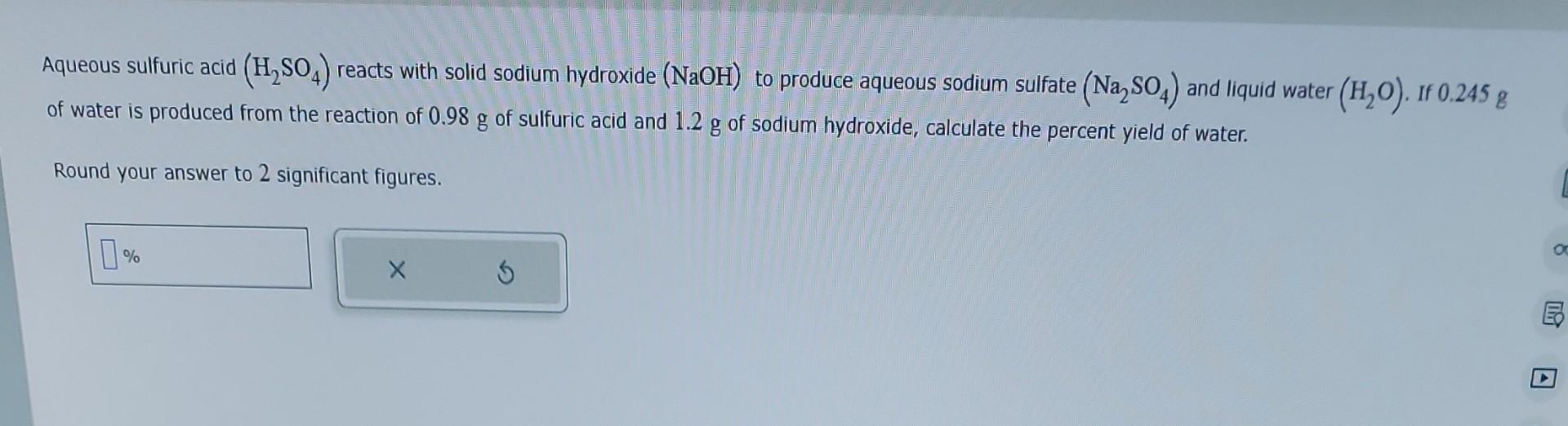 Solved Aqueous sulfuric acid (H2SO4) reacts with solid | Chegg.com