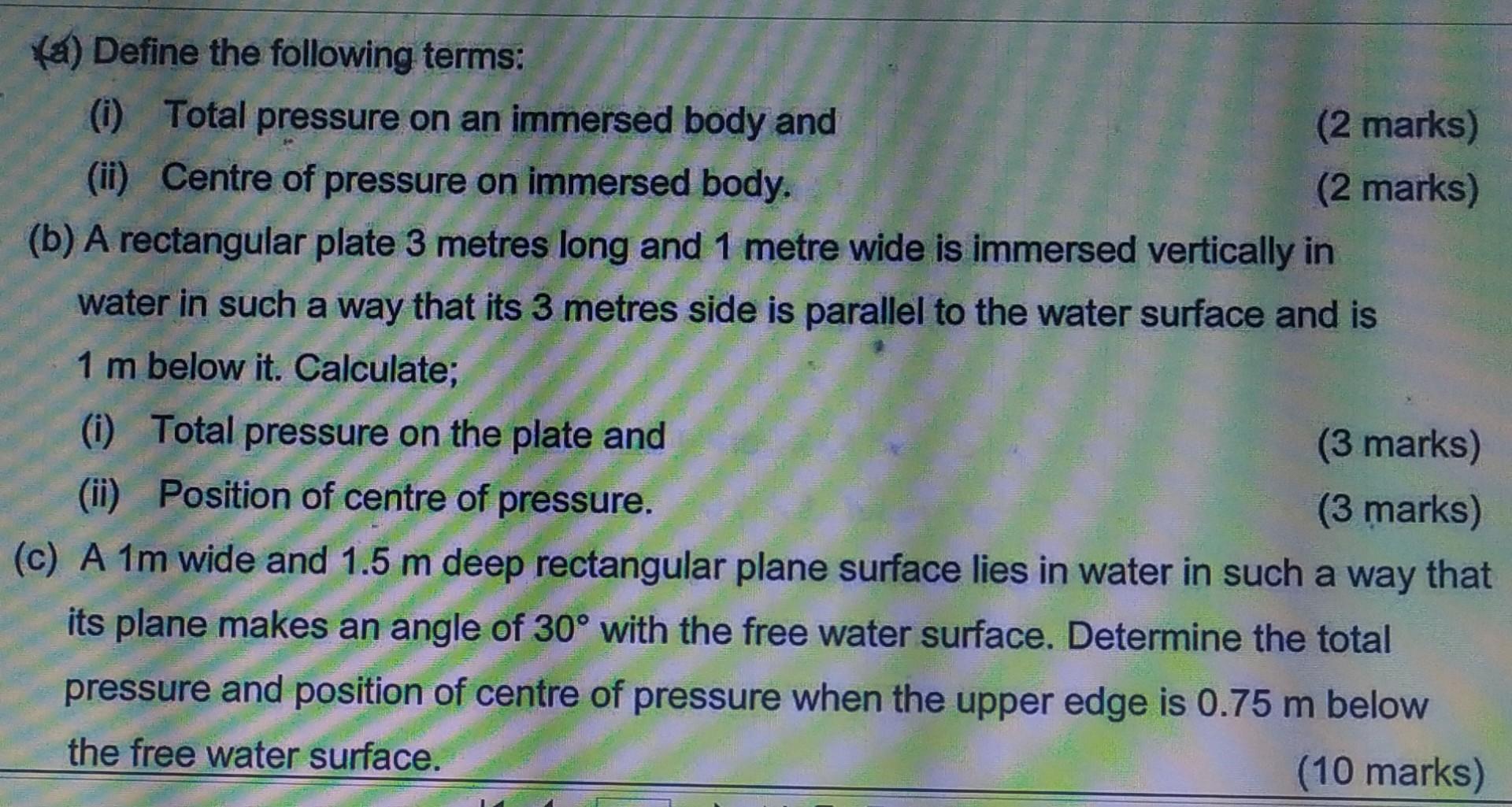 Solved (a) Define the following terms: (i) Total pressure on | Chegg.com