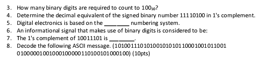 Solved 3. How many binary digits are required to count to | Chegg.com