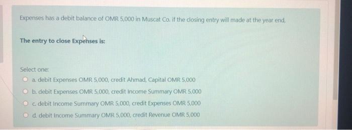 Solved Expenses has a debit balance of OMR 5,000 in Muscat | Chegg.com