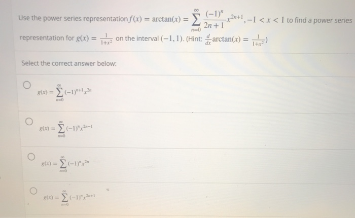 Solved Use the power series representation f(x) = arctan(x) | Chegg.com