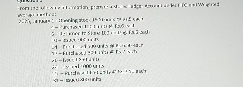 Solved From the following information, prepare a Stores | Chegg.com