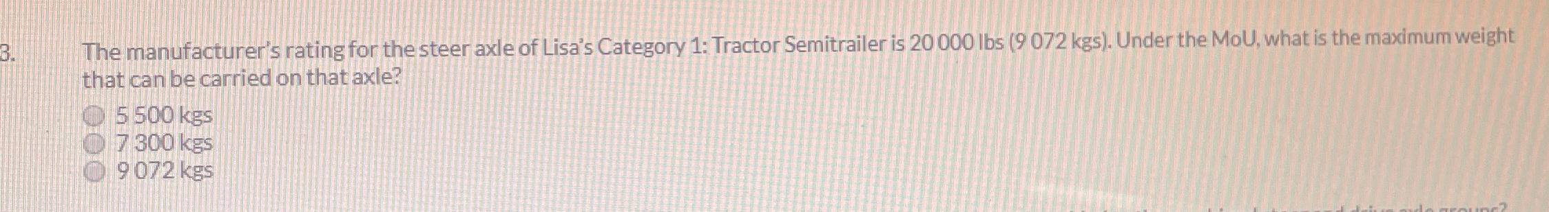 Solved The manufacturer's rating for the steer axle of | Chegg.com