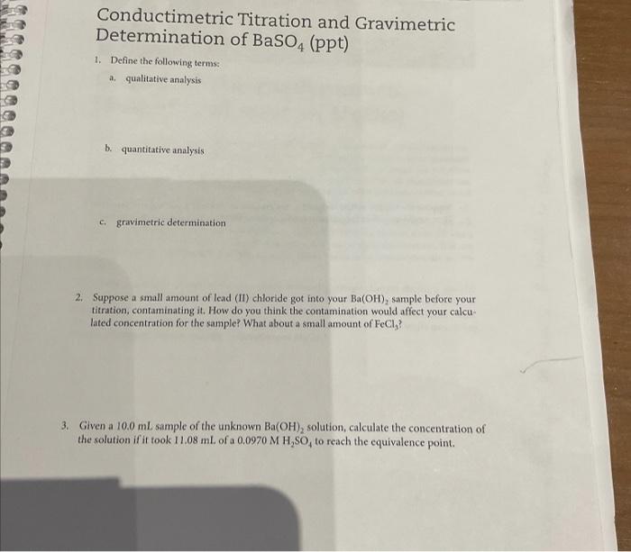 Solved Conductimetric Titration and Gravimetric | Chegg.com