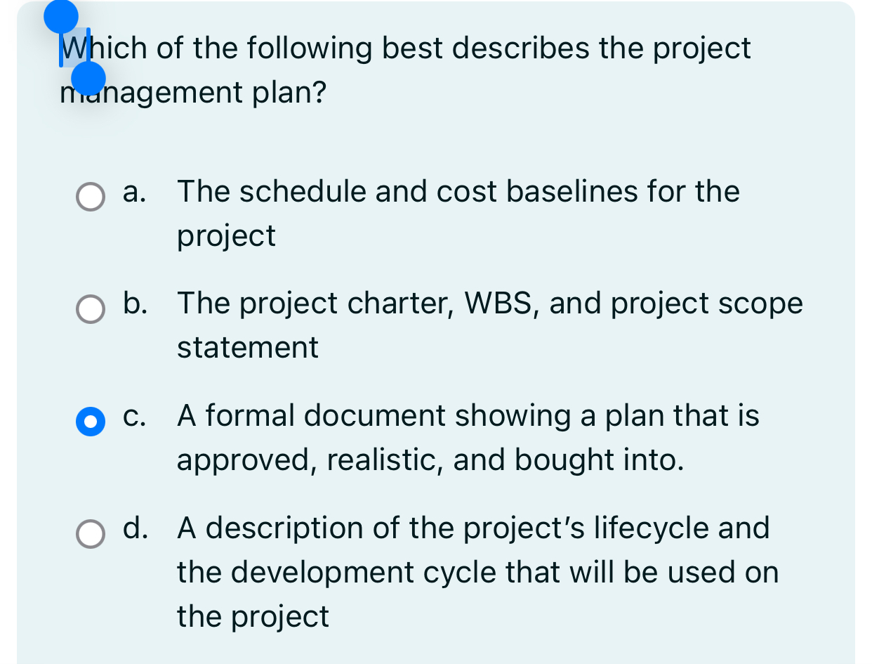 Solved Which of the following best describes the project | Chegg.com