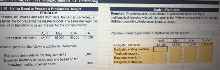 Solved Student Work Area Required: Provide input into cells | Chegg.com