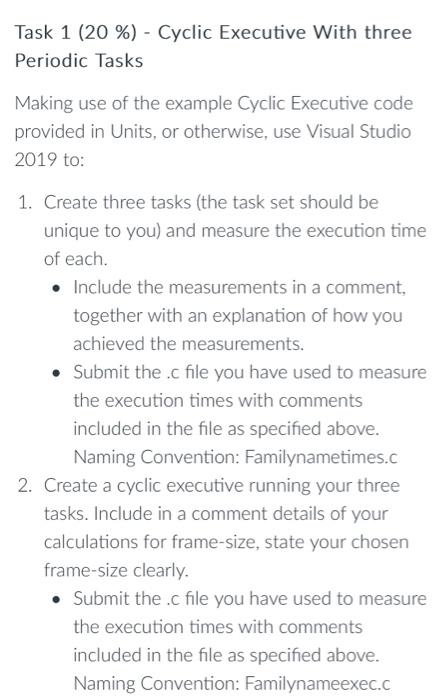 Solved Task 1 (20 \%) - Cyclic Executive With three Periodic | Chegg.com