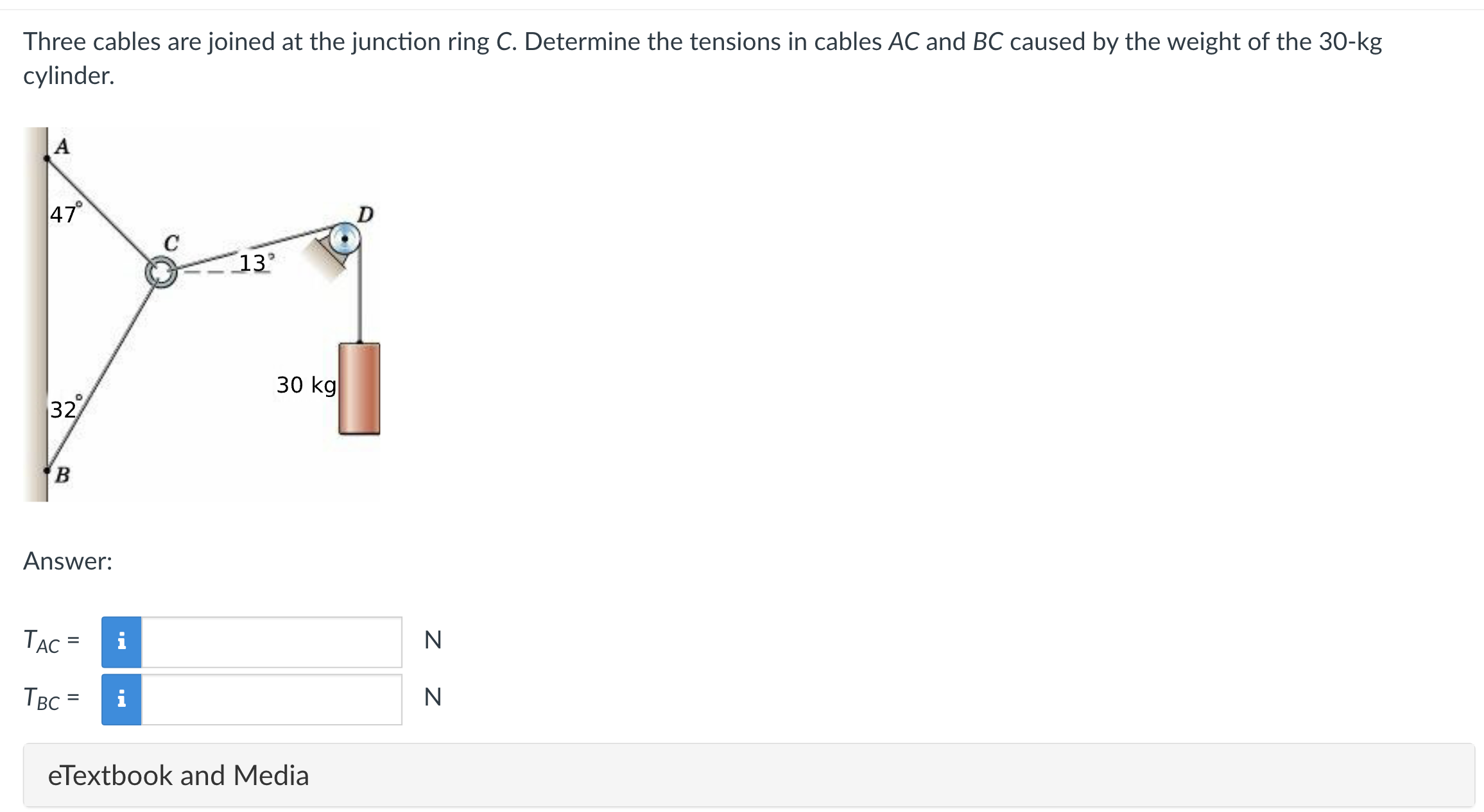 Solved Three cables are joined at the junction ring C. | Chegg.com