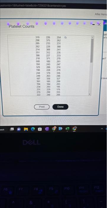 Solved Platelet Counts Platelet Counts | Chegg.com