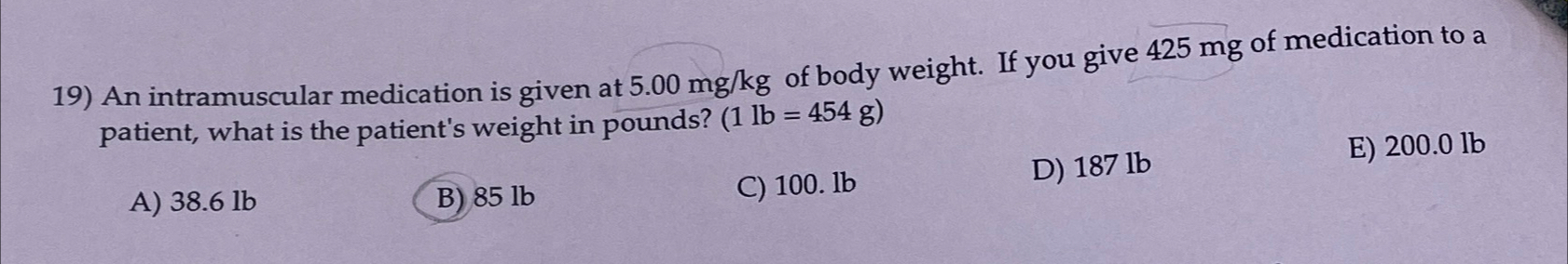 Solved An intramuscular medication is given at 5.00mgkg ﻿of | Chegg.com