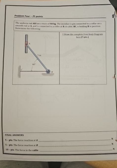Solved Problem Four - 25 ﻿pointsThe uniform rod AB ﻿has a | Chegg.com