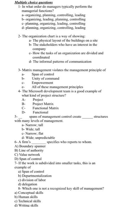 Solved a- e- Multiple choice questions 1- In what order do | Chegg.com