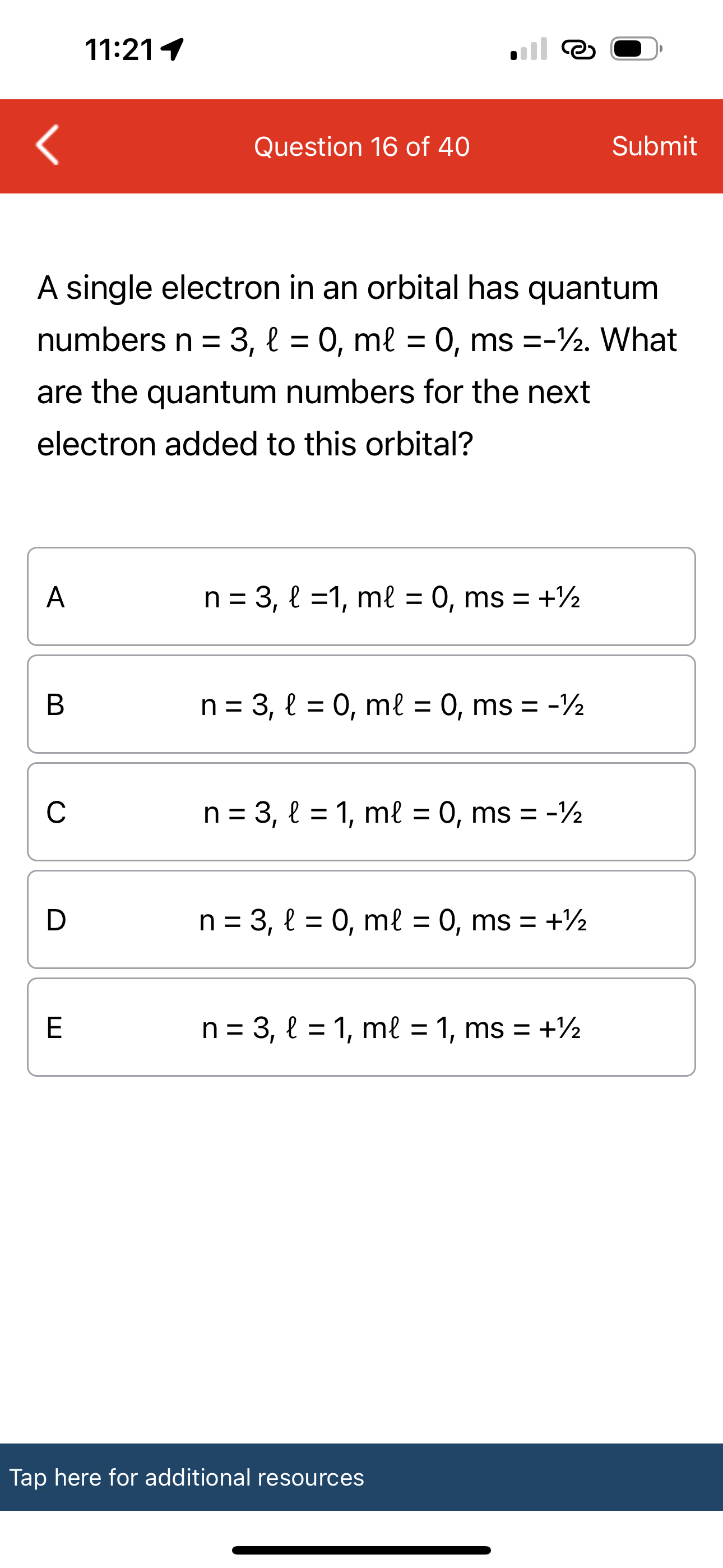 High Quality SOLUTION 11:214Question 16 ﻿of 40SubmitA single electron in an | Chegg.com