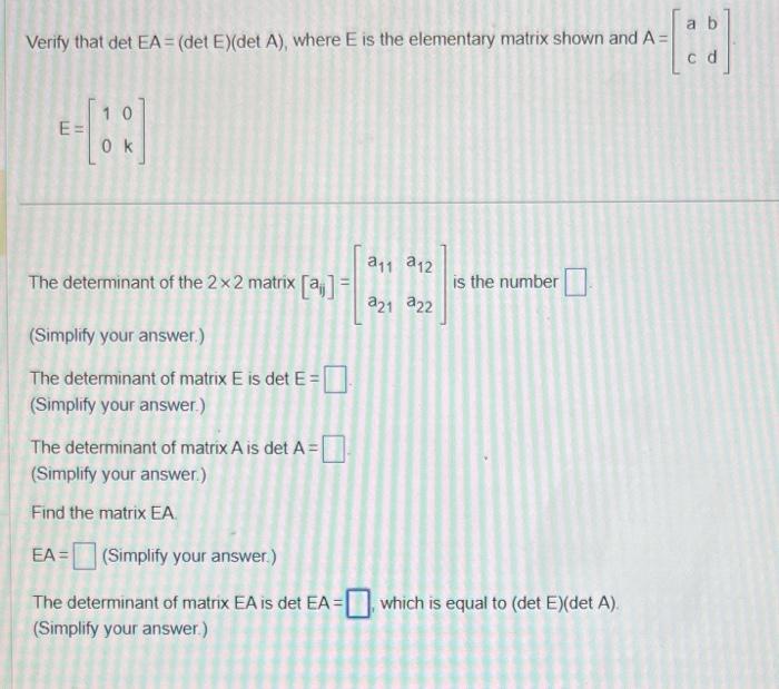 Solved Compute the determinant of the following elementary | Chegg.com
