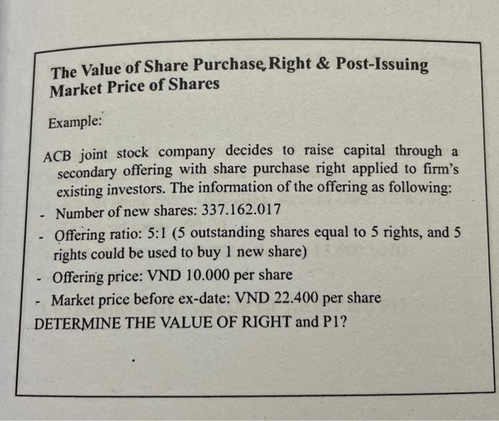 Solved The Value of Share Purchase, Right \& Post-Issuing | Chegg.com
