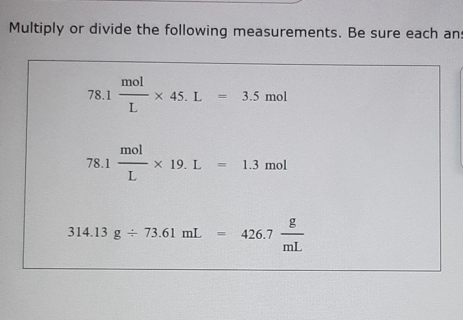 Solved Multiply or divide the following measurements. Be | Chegg.com