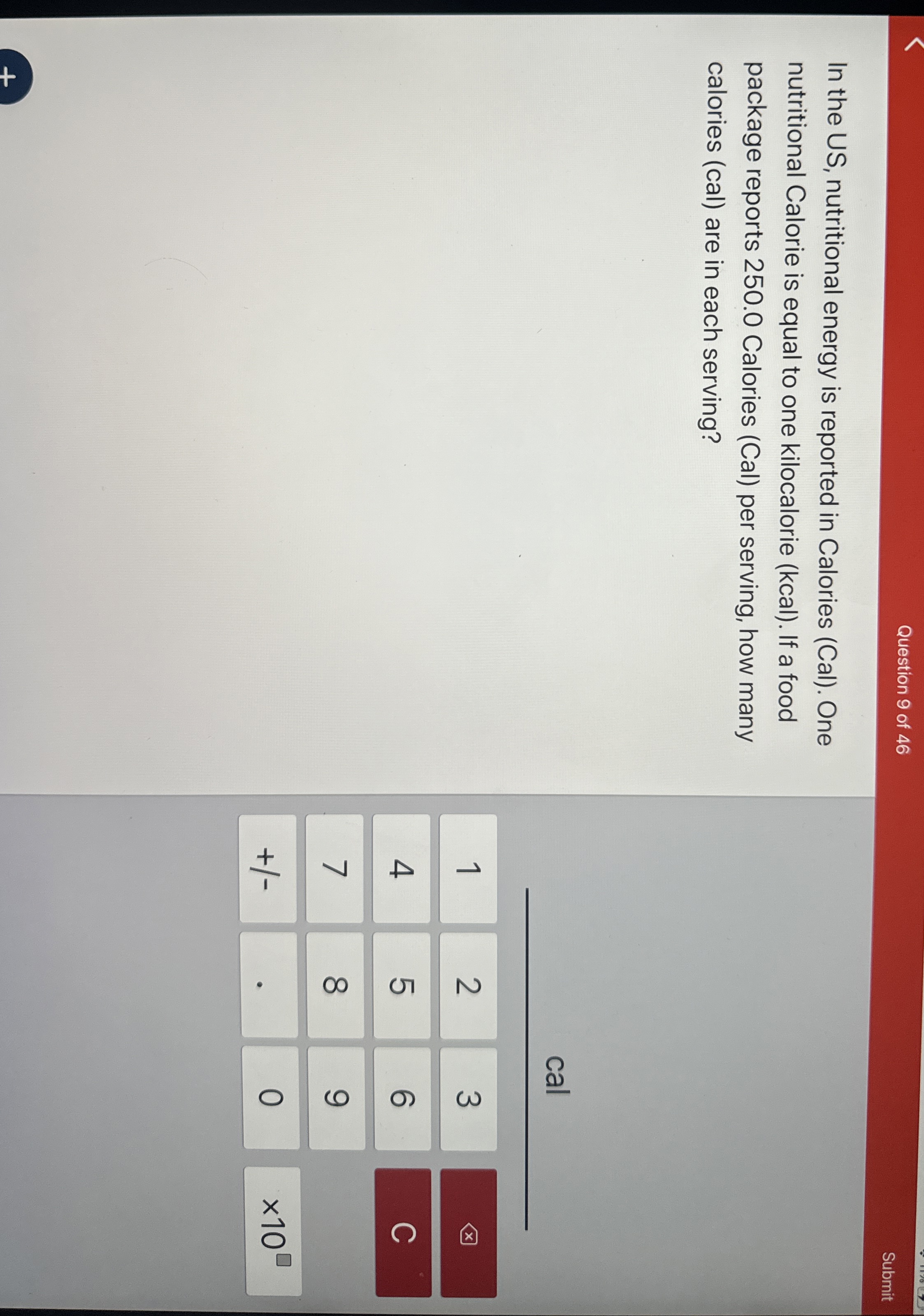 Solved Question 9 ﻿of 46SubmitIn the US, ﻿nutritional energy | Chegg.com