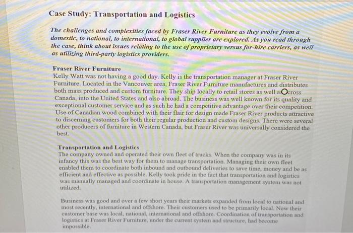 Solved Case Study: Transportation and Logistics The | Chegg.com