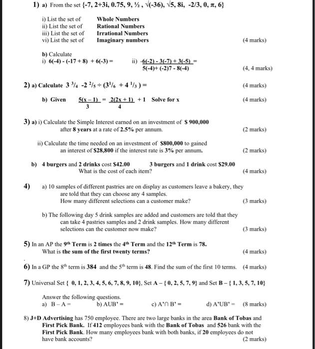 Solved 1) a) From the set | Chegg.com
