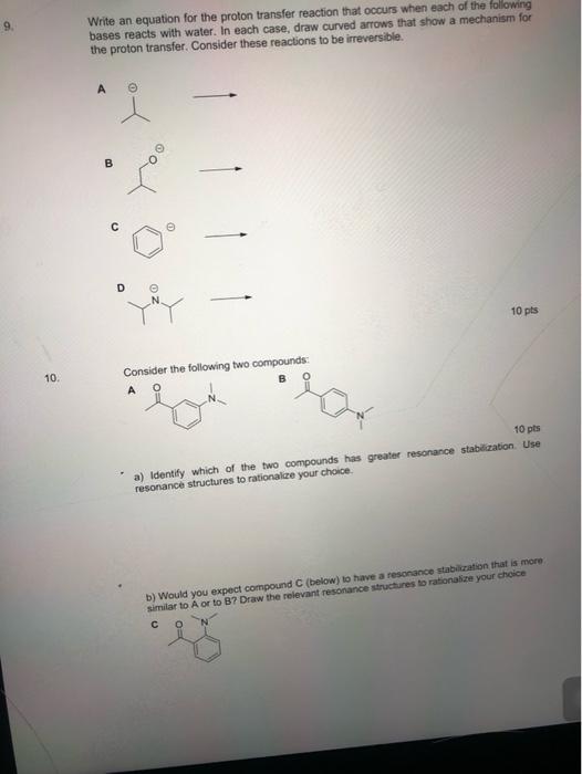 Solved 9 Write an equation for the proton transfer reaction | Chegg.com