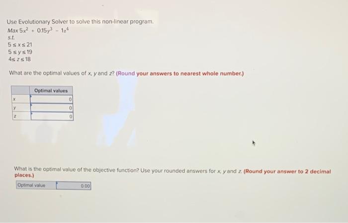 Solved Use Evolutionary Solver to solve this non-linear | Chegg.com
