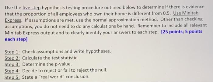 Use the five step hypothesis testing procedure | Chegg.com