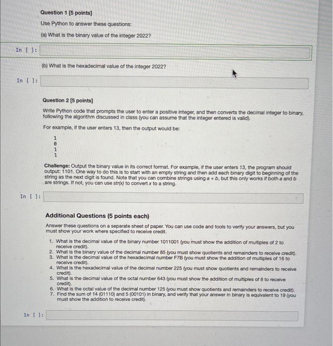 Solved Question 1 [5 points] Use Python to answer these | Chegg.com