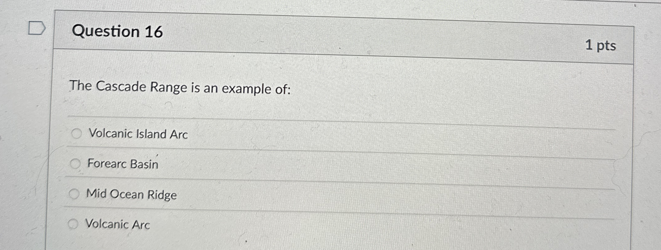 Solved Question 161 ﻿ptsThe Cascade Range is an example | Chegg.com