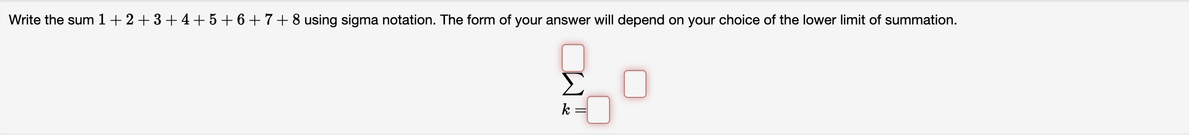 Solved Write the sum 1 + 2 + 3 + 4 + 5 + 6 + 7 + 8 ﻿using | Chegg.com