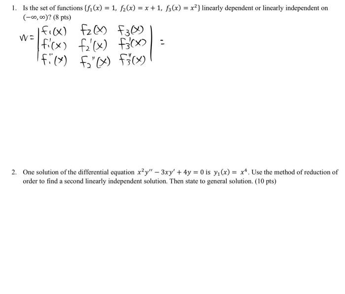 Solved 1 Is The Set Of Functions {f} X 1 12 X X 1
