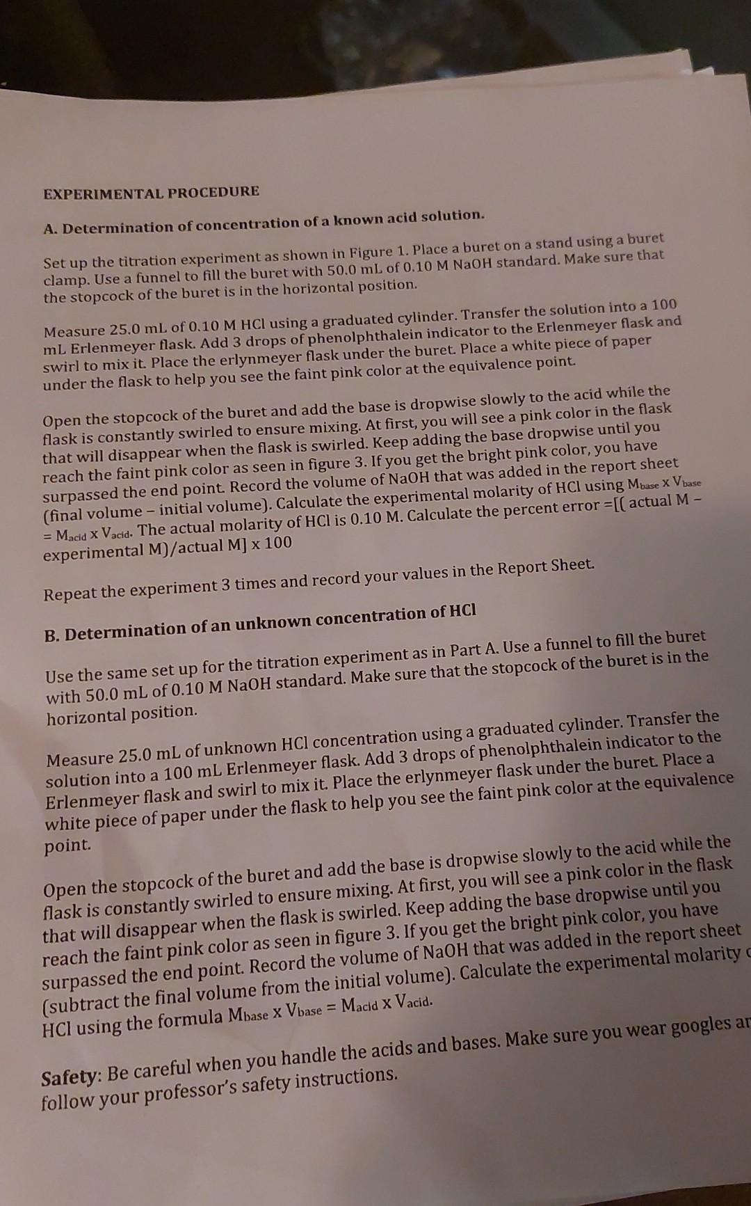 Solved EXPERIMENTAL PROCEDURE A. Determination of | Chegg.com