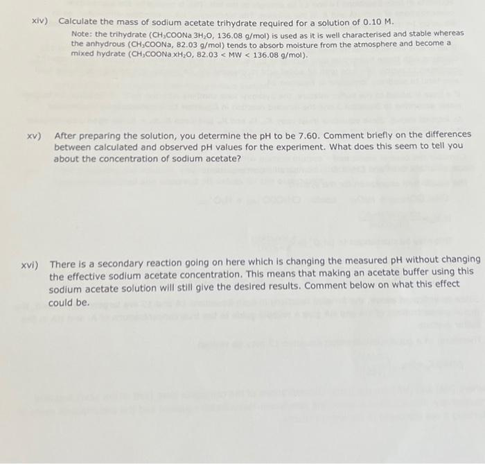 Solved xxii) A 20 mL aliquot of the 0.1M acetate buffer of | Chegg.com