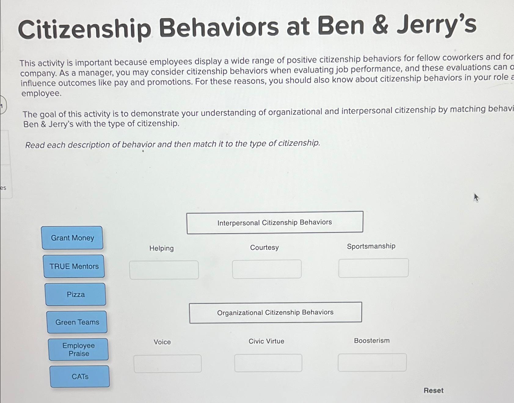 Solved Citizenship Behaviors at Ben & Jerry'sThis activity | Chegg.com