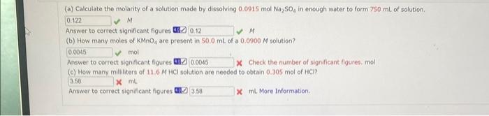 Solved (a) Calculate the molarity of a solution made by | Chegg.com