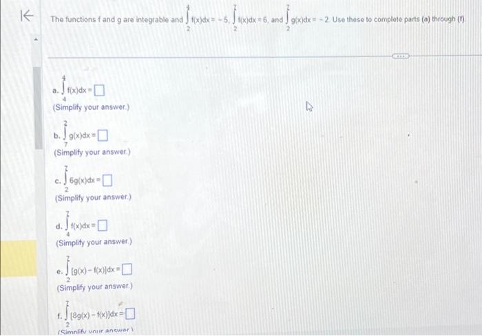 Solved The functions f and g are integrable and | Chegg.com
