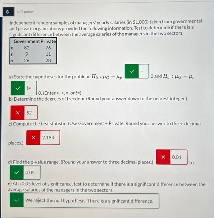 Solved Independent random samples of managers' yearly | Chegg.com