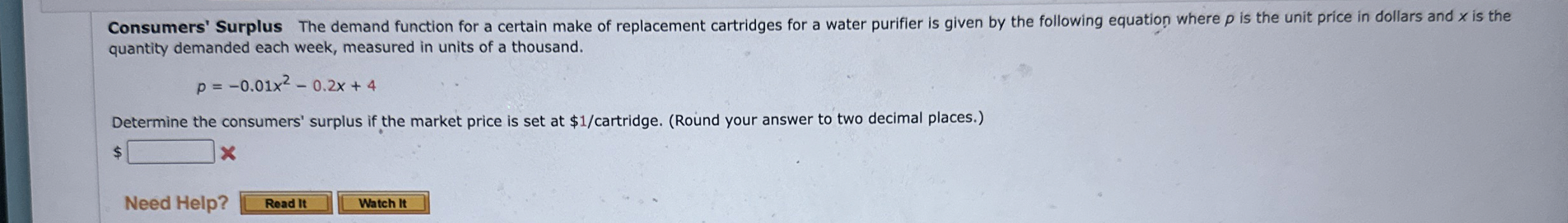 Solved Consumers' Surplus The demand function for a certain | Chegg.com