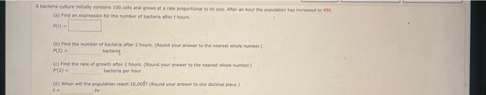 Solved (a) find an exisesion far the numbit of bactera after | Chegg.com