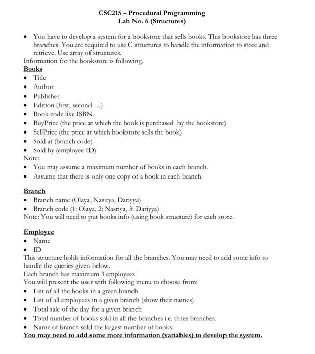 Solved CSC215 - Procedural Programming Lab No. 6 | Chegg.com