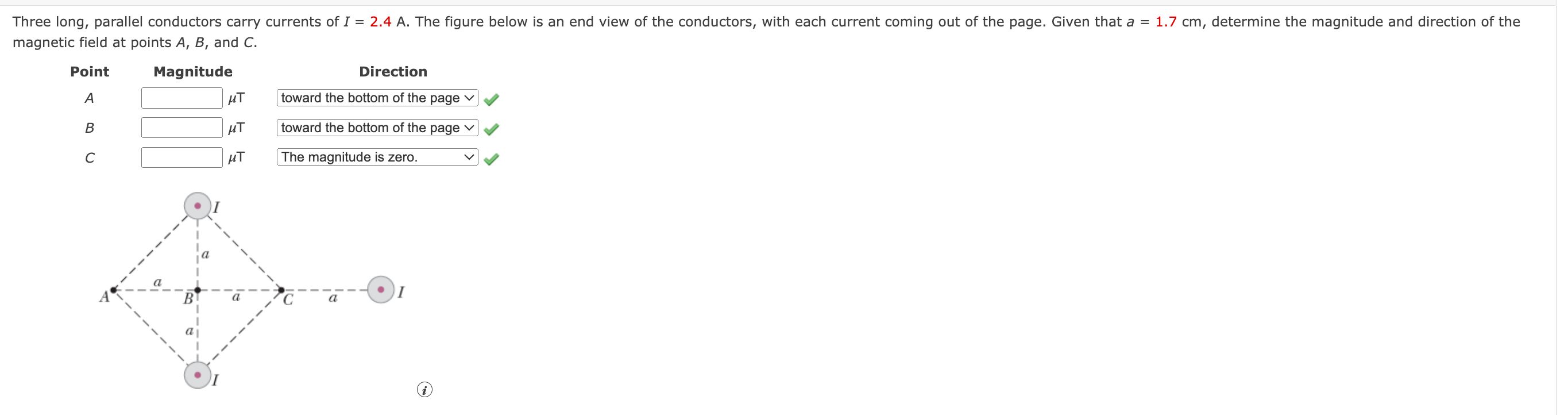 Solved magnetic field at points A,B, ﻿and C. | Chegg.com